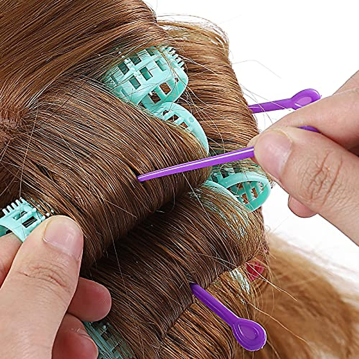 200 Pieces Hair Roller Pins plastic pins roller picks for fixed old fashioned hair rollers and brush roller curlers Hair styling tool needle structure knitting tool (purple)