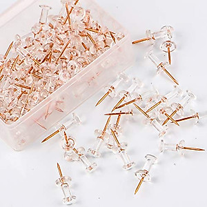 Yalis Push Pins Rose Gold Thumb Tacks 100-Count Standard Pins Gold Steel Point and Transparent Plastic Head