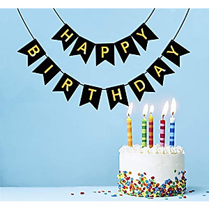 Large Happy Birthday Banner 6.3&7.8 inches Happy Birthday Bunting Banner with Shiny Gold Letters Black & Gold Birthday Party Decorations for Any Ages's Party Supplies with 13 Cards, a Ribbon