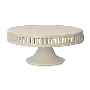 10 inch Pedestal Footed Cake Display Stand with Scalloped Edge and Interchangeable Ribbon Trim (Includes 3 Grosgrain Ribbons) Perfect for Wedding Cakes Baby Showers Birthdays
