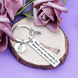 AKTAP Police Box Keychain Gift Never Cruel Or Cowardly Never Give Up Never Give In Movie Quote Jewelry For Fans (Police Box Keychain)