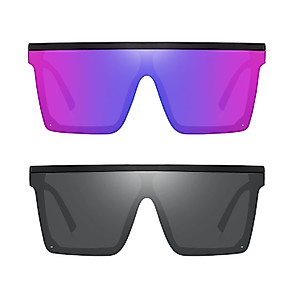 SHOWY SKY Oversized Square Sunglasses for Women Men Large Trendy Flat Top Shades Big UV Protection Black Shield