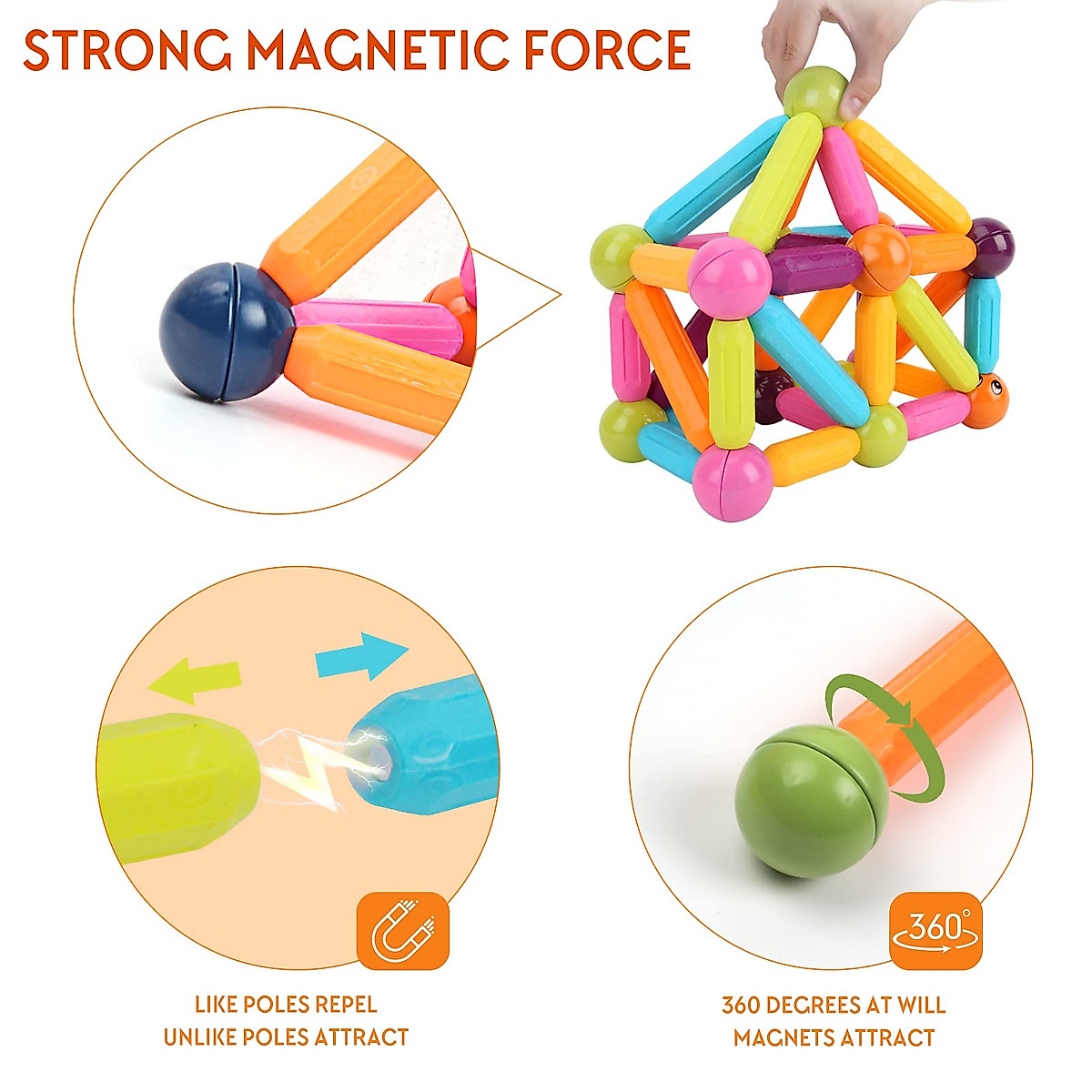 Xiosag Magnetic Toys Magnetic Balls and Rods Set. Magnet Building Blocks Sticks Stacking Toys .Stem Educational Magnetic Toys for Kids Preschool Christmas Birthday Gifts for Toddler.