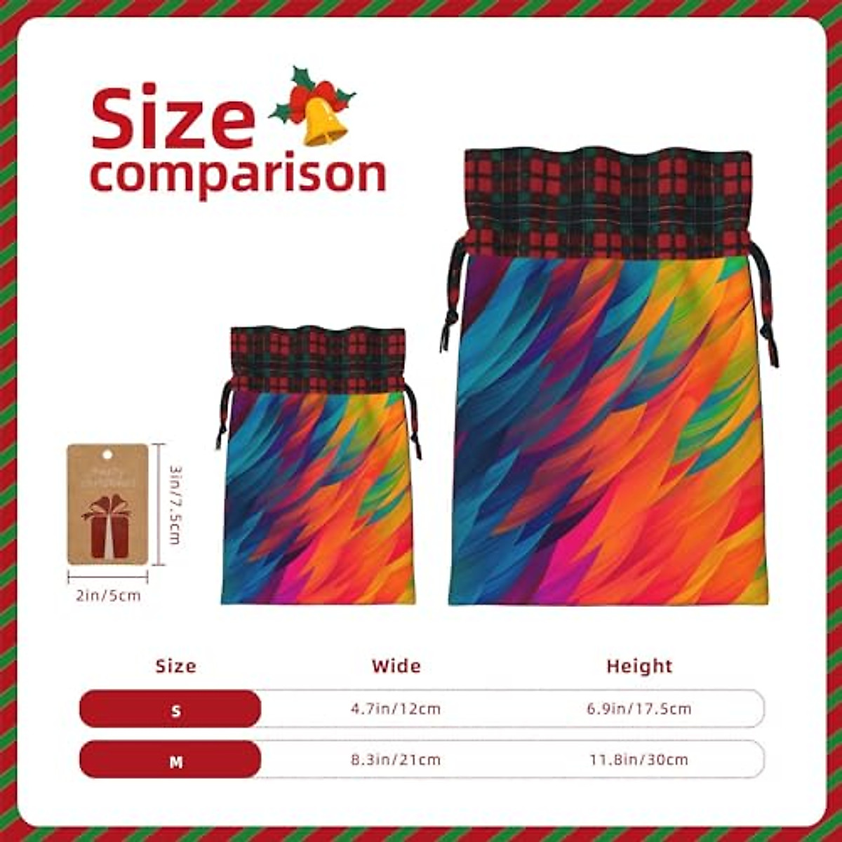 Christmas Gift Bags with Drawstring Burlap Gift Bags Abstract colors pattern Christmas Linen Bags for Xmas Party Candy Bags with Cards Xmas Reusable Wrapping Bags Christmas Linen Treat Bags for Holiday