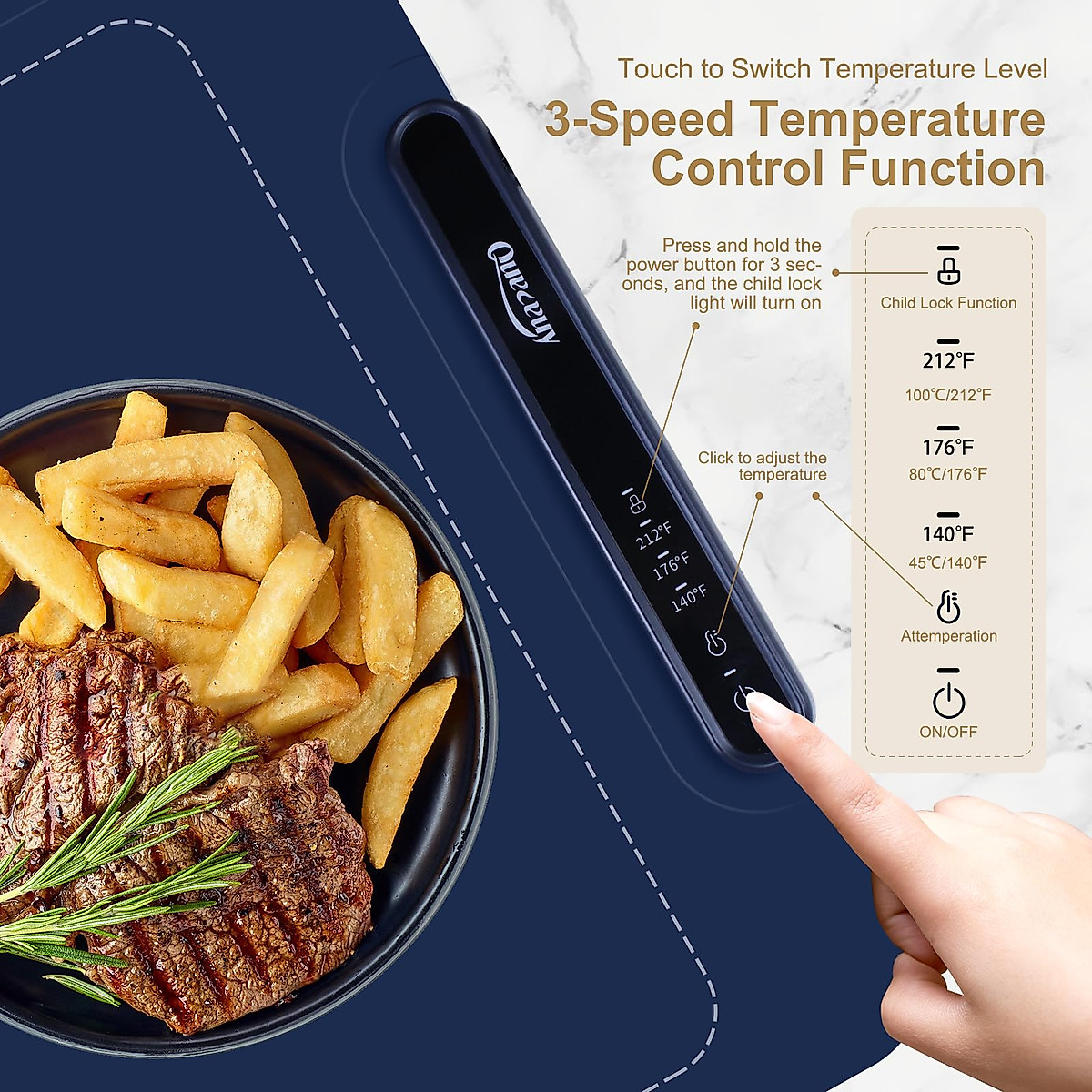 Silicone Food Warming Mat,3 Temperature Set Food Warmer with Child Lock,Quick Heating of Surface,Anti-Scald of Back,Portable Warming Trays for Party,Food Warmer Mat for Thawing,Drying,Fermentation