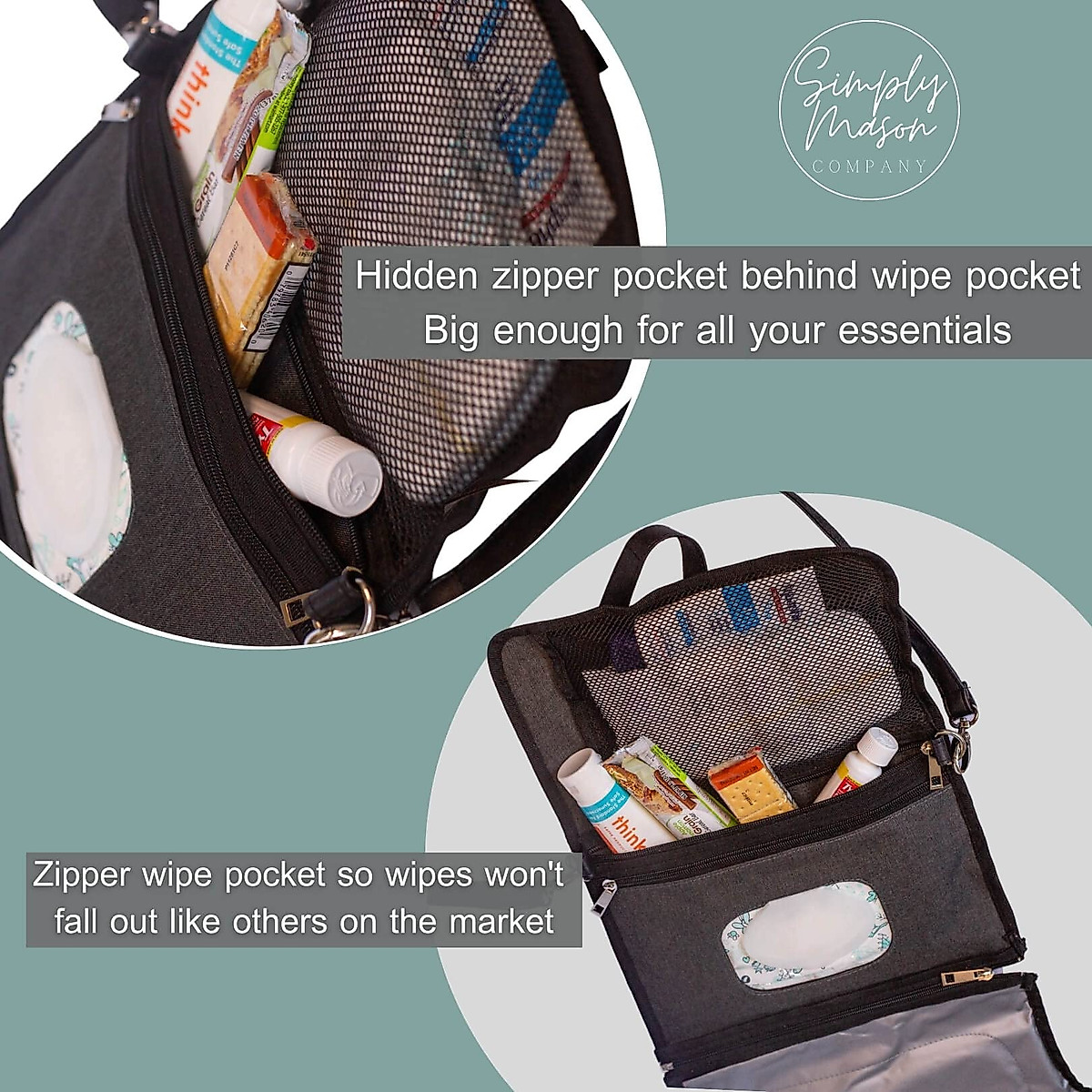 Travel Changing Pad, Diaper Clutch Bag, Portable Diaper Changing Pad w/Adjustable Shoulder Strap & Wipes Holder, Small Diaper Bag w/Large Mat for Toddler, Baby Changing Pad Portable