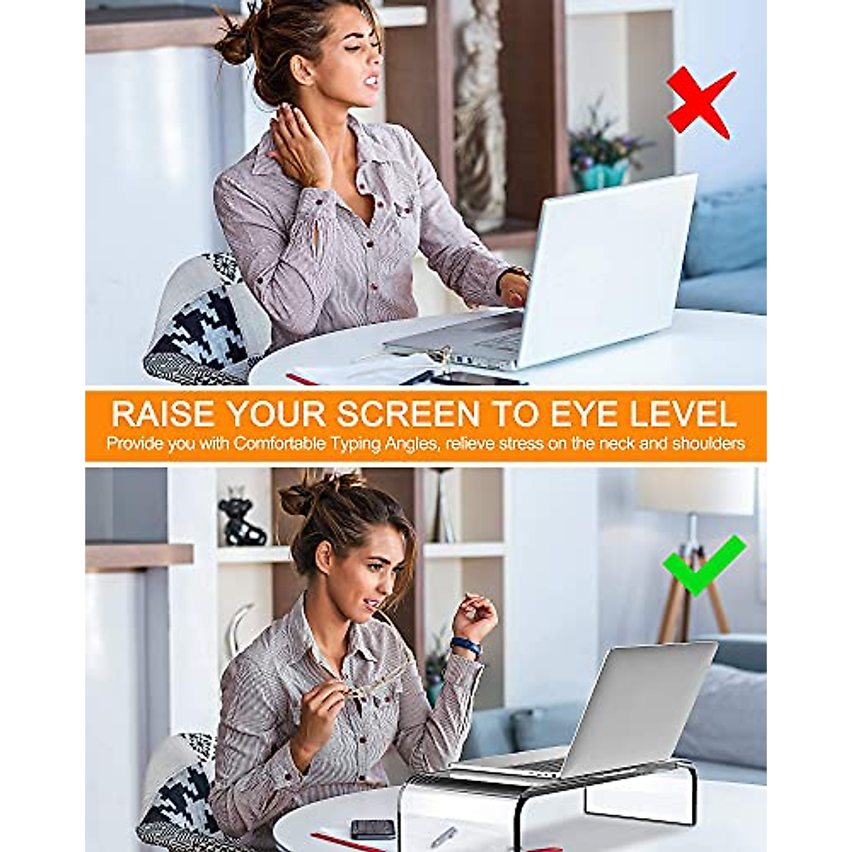 Clear Monitor Riser, Acrylic Computer Stand 20 inch - Sturdy 50LB Max - Promote Pain Relief Posture & Free Up Cluttered Space with TV, Laptop & PC Computer & Desk Storage Organizer Stand Riser