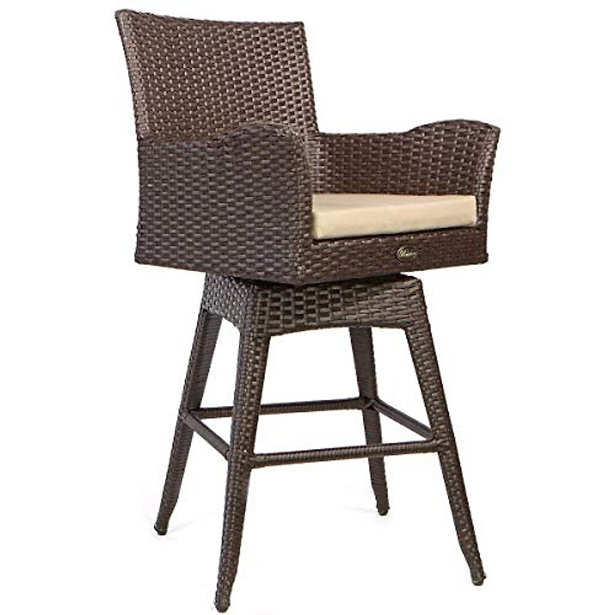 Barton 2 Pieces Swivel Bar Stool w/Foot Rest Weather Resistant Fabric Cushion Outdoor Patio Furniture Wicker Rattan