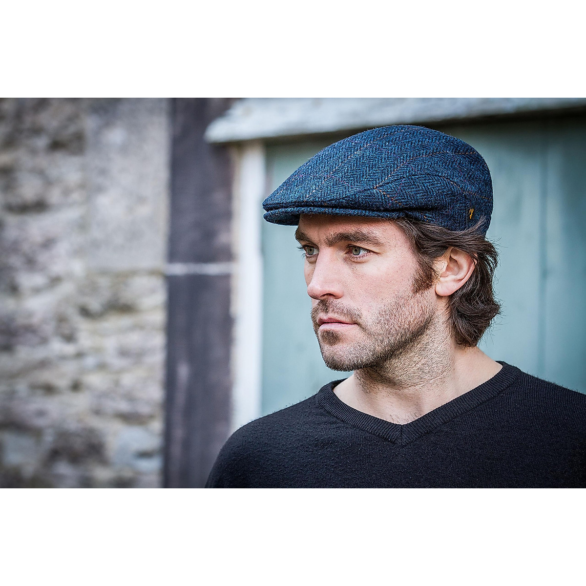 Mucros Weavers Irish Trinity Flat Cap, Irish Hat for Men, Newsboy Hat (Large, Col 34 Blue Herringbone)