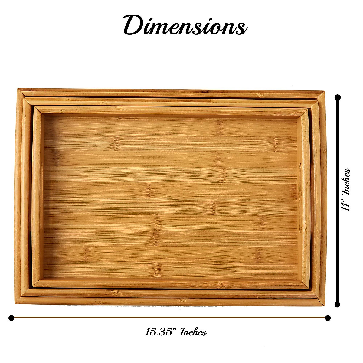 Draizee 3 Piece Set Wooden Bamboo Breakfast Serving Tray with Handles, for Food, Breakfast, Dinner, Ottoman Coffee Table, Parties, Restaurants