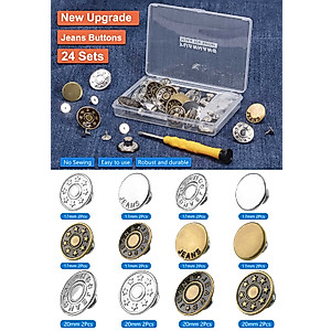 Jeans Button Replacement No Sew: YUANHANG 24 Sets Metal Buttons for Pants - Instant Adjustable Button - Tighten Waist Size by 1 Inch or Extend an Extra Inch - Contains A Removable Screwdriver