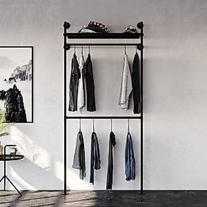 pamo industrial pipe clothing rack - CARLSSON - clothes rack for wardrobe, bedroom and as walk-in closet system. Sturdy clothing racks for hanging clothes I wall mounted heavy duty clothes rack