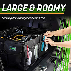 Drive Auto Car Trunk Organizer - Collapsible, Multi-Compartment Automotive SUV Car Organizer for Storage w/Adjustable Straps - Truck & Car Accessories for Women and Men - Black