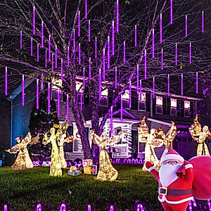 JMEXSUSS Purple Solar Christmas Lights Outdoor Waterproof, 8 Tube 144 LEDs Solar Meteor Shower Rain Lights, Solar Lights for Christmas Tree Halloween Patio Bush Holiday Party Decoration