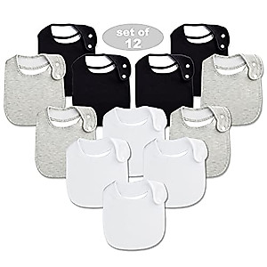 Baby Bandana Drool Bibs Soft and Absorbent 100% Organic Cotton Bandana Bibs Set for Boys Girls Newborn Unisex Plain Colors 3-36 Months 12 Pack