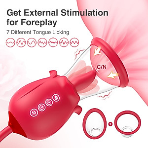 Rose Sex Toy for Womens Sex - 3in1 Upgrade Rose Sex Stimulator for Women with 7 Tongue Licking & 3 Thrusting Vibrator Dildo Adult Sex Toys for Couples G Spot Vibrators Clitoral Nipple