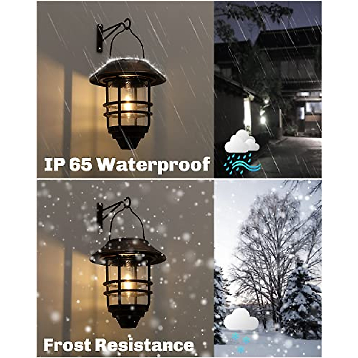 Solar Lanterns Outdoor Solar Lights Waterproof Solar Outdoor Light Hanging, Metal Heavy Glass & Stainless Outdoor Solar Wall Lantern ,for Fence Porch 2 Pack