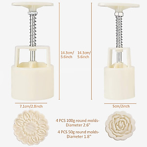 Barelove Bath Bombs Moon Cake Molds Kit, with 8 PCS 3D Thick Floral Shaped Stamps for 2 Sets, Mid-Autumn Festival Decoration Pastry Cookie Soap Hand-Pressure Mooncake Maker Cutter Tools Set (50g+100g)