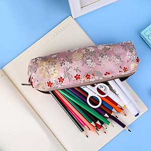 Oyachic Embroidery Pencil Case Flower Pencil Pouch Pen Box Pen Holder Organizer Bag Cosmetics Makeup for Office Supplies,pink
