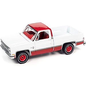 1983 Chevy Silverado 10 Fleetside Pickup Truck White & Carmine Red w/Red Interior Ltd Ed 17120 pcs 1/64 Diecast Model Car by Autoworld 64322-AWSP074 B
