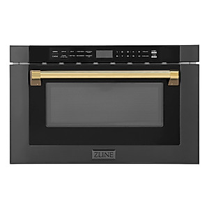 ZLINE Autograph Edition 30" 1.2 cu. ft. Built-in Microwave Drawer in Black Stainless Steel and Gold Accents
