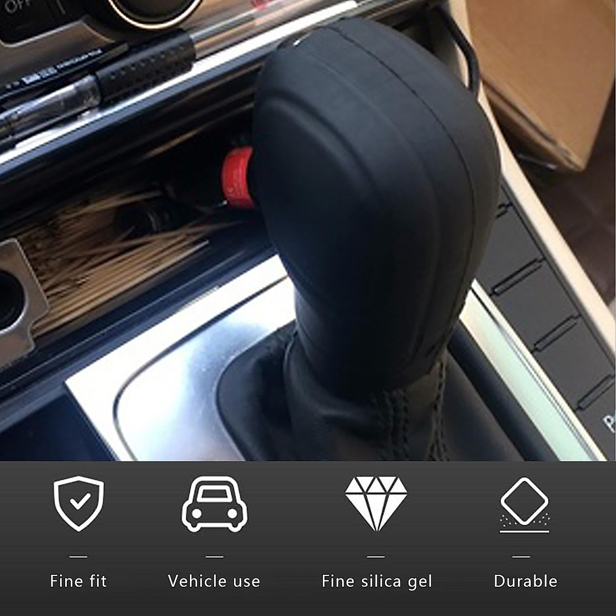 GKmow 2 PCS Car Shift Cover, Environmentally Friendly Silicone Open Anti-Slip Automatic Knob Gear Lever Protective Cover, Universal Decorative Accessories, Suitable for Most Car Models (Black)