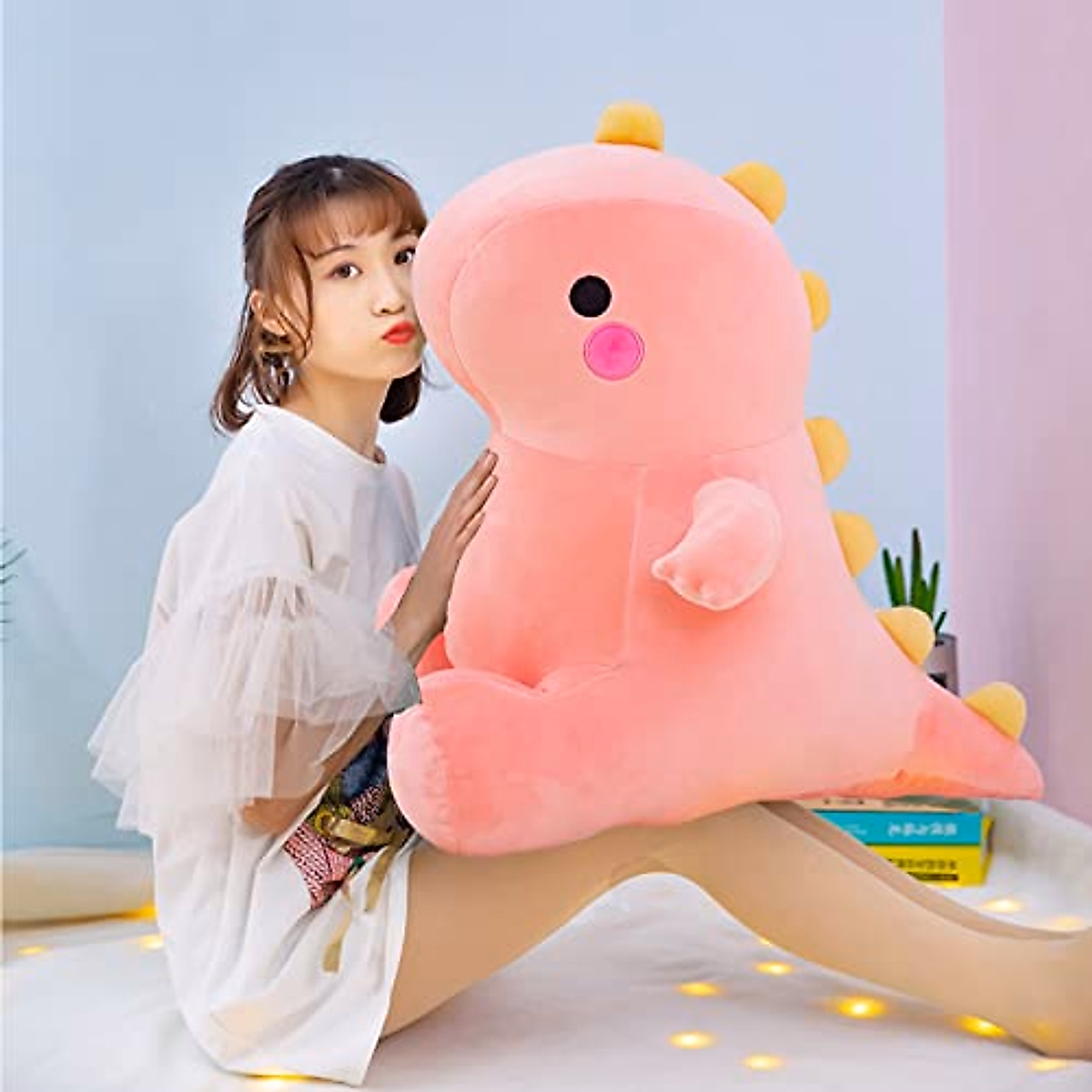 DUANMUL Cute Dinosaur Plush Toys, Fat Dinosaur Soft Stuffed Animals Toys Dolls, Dino Plushies Doll Cute Birthday Gifts for Kids Girls Boys (Pink,8in)