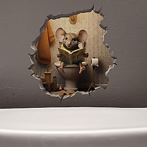 Mouse Sitting on Toilet in Mouse Hole Decal - Mouse Hole Sticker with 3D Effect - Funny Gift - Potty Training Gift Idea