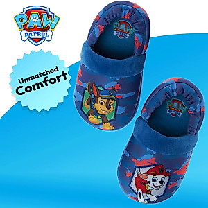 Nickelodeon Paw Patrol slippers - Boys Chase and Marshall House Shoes - Plush Lightweight Warm indoor Comfort Soft Aline House Slippers - Dar-Blue (size 9-10 Toddler)