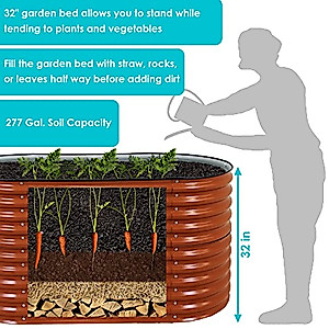 Sunnydaze Oval Raised Garden Bed - Galvalume Steel Vegetable or Flower Bed Kit - Stackable Backyard Planter Box with Rubber Edge Trim - 62.5" - Brown