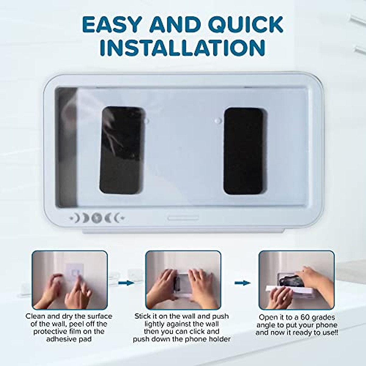 Shower Phone Holder Waterproof, Coral Universe with 3 Adhesive Mounts Multi-use Phone Case for wall Bathroom/Mirror/Kitchen/Livingroom Wall Mount Anti-fog Case sensitive Touch Screen