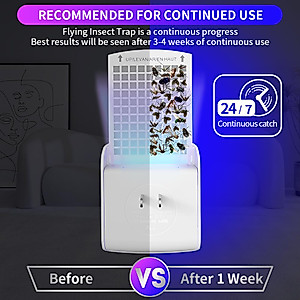 Frogoom Flying Insect Trap, Fruit Fly Traps for Indoors Gnat, Mosquito, Moth and Housefly, Plug-in Bug Light UV Attractant Catcher Fly Traps Indoor for Home Office - No Odor (1 Device + 5 Glue Cards)