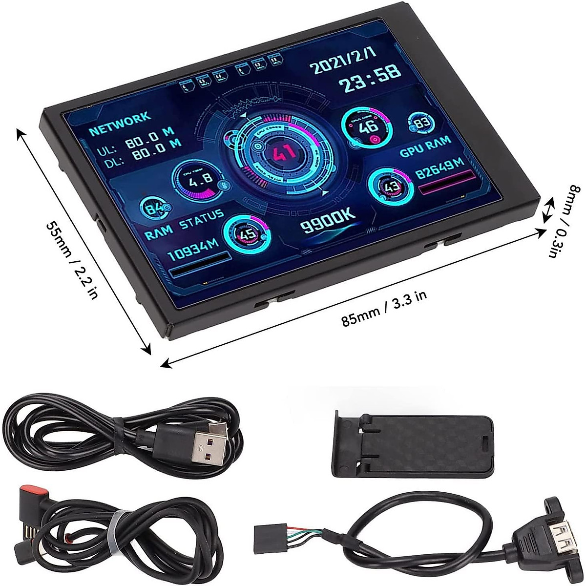 GOWENIC 3.5in Mini IPS Screen, Portable USB C AIDA64 CPU RAM Data Monitor Computer Temperature Display PC Sensor Panel Display, 360° Rotation, Only Support for Windows System