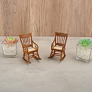 2 Pcs Miniature Rocking Chairs Handmade Mini Wooden Model Chair for Mini House Accessories Furniture Decoration