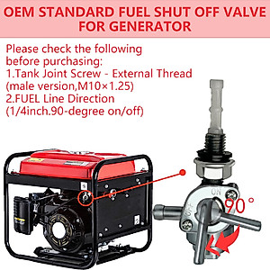 SOFO Petcock Fuel ShutOff Valve - For Gas Shut Off Valve, for Generac 28-1783-V & Petcock Fuel Shutoff Valve, M10X1.25mm for Tg3000 Generator Parts, Champion Generac, Gas Tank Shut