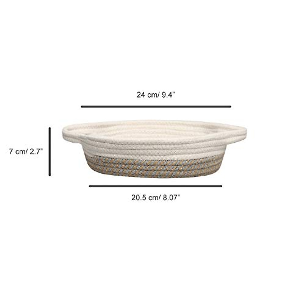 Small Rope Storage Key Basket Desk Organizer Basket Remote Control Bedside Storage Home Decor Mini Basket Woven Storage Basket Bowl Woven Dish Desk Container (Grey Camel Mix & White - Hemp Rope)