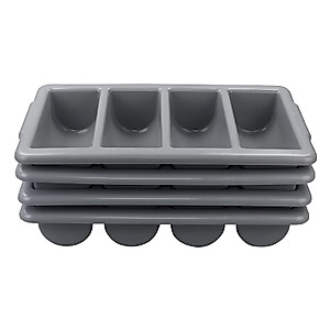 Begale 4-Pack Plastic Commercial Cutlery Bin, 4-Compartment Cutlery Bin, Gray