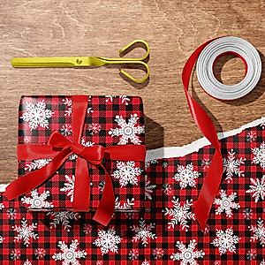 GIOLNIAY Christmas Wrapping Paper for Men Women Kids - Holiday Gift Wrap Red & Black Plaid with Truck, Black & White Plaid with Snowflake Xmas Design - 6 Jumbo Sheets, 28″×40″ Each, Easy to Store