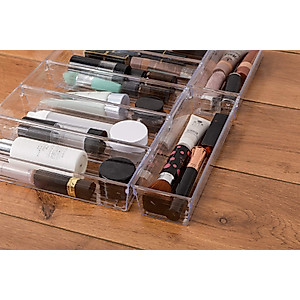 Backerysupply Clear Plastic Drawer Organizer Tray for Vanity Cabinet (9"×3"×2"，Set of 8),Storage Tray for Makeup, Kitchen Utensils, Jewelries, and Gadgets