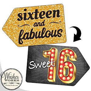 Vibrant Plastic Photo Booth Prop Signs - Sweet Sixteen Mix - Set of 2 Colorful Signs for a Sweet 16th Birthday Party