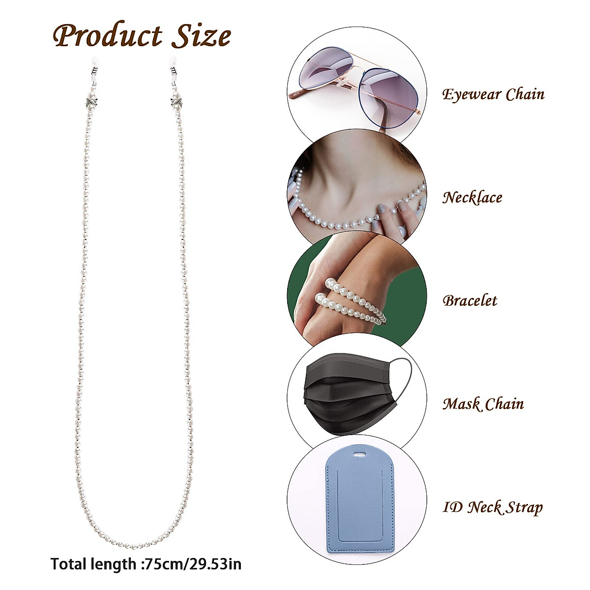 Glasses Chain, Pearl Eyeglass Chain, Beaded Eyeglass Chain Sunglasses Holder Strap, Eye Glass Holders Necklaces, Pearl Masks Chian for Women