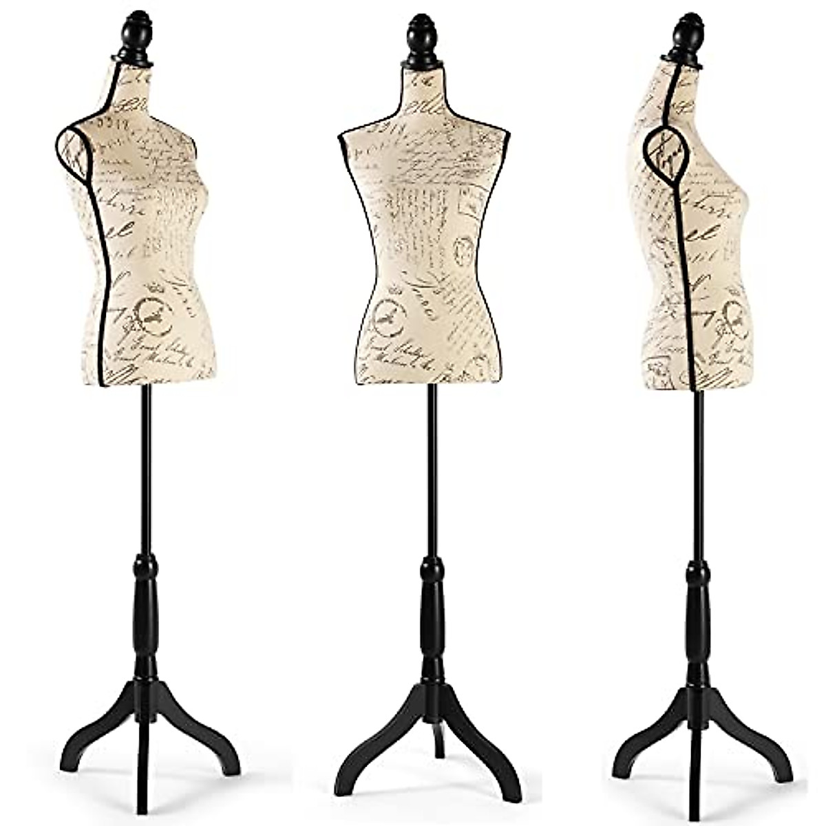 Female Mannequin Torso with Stand, Height Adjustable from 52'' to 67'' Dress Form with Tripod Base, for Dress Jewelry, Display, Beige Printing