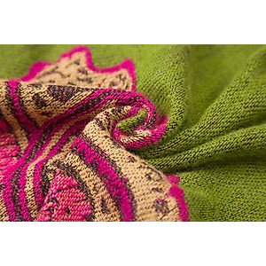 Women's Fashionable Retro Style Vintage Pattern Tassel Poncho Shawl Cape (series 2-Green)