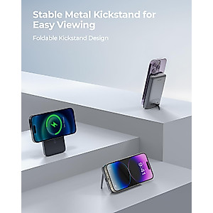 AMEGAT Magnetic Battery Pack 6700mAh for MagSafe, Foldable Kickstand Wireless Portable Charger with 20W USB-C Fast Charging, Only for iPhone 15/15 Plus/15 Pro/15 Pro Max, iPhone 14/13/12 Series