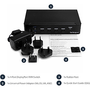 StarTech.com 4 Port DisplayPort KVM Switch - 4K 60Hz - Single Display - Dual Port UHD DP 1.2 USB KVM Switch with Integrated USB 2.0 Hub & Audio - Dell, HP, Apple, Lenovo - TAA Compliant (SV431DPUA2)
