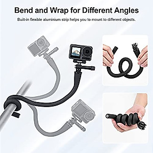 TELESIN Flexible Mount Clamp for GoPro Insta360 Phones, Camera iPhone Android Tripod Stand Neck Holder Selfie Stick Pole for Bike, Motorcycle, Boat, Tube, Treadmill, Stroller, Car, Desk