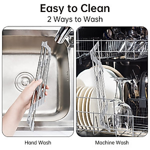 Tomorotec Triangle Roll-Up Dish Drying Rack for Sink Corner Small Foldable Stainless Steel Over The Sink Multipurpose Kitchen Drainer Caddy Organizer Storage Space Saver Shelf Holder (Gray)