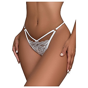 Milumia Women's Sexy Floral Lace G-String Thongs Cut Out Low Rise Underwear Panties White Small