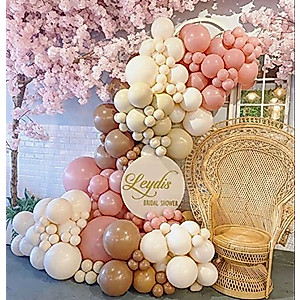 132PCS Dusty Rose Pink Brown Nude Mauve Ivory White Boho Balloons Balloon Garland Kit, Baby Shower Balloons Girls, Boho Teddy Bear Neutral Birthday Wedding Baby Shower Party Decorations for Girl