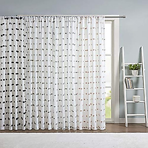 Intelligent Design Sophie Sheer Single Window Curtain Panel Clipped Pompom Embelished Privacy Drape with Rod Pocket for Bedroom, Livingroom, 50" x 84", Blush